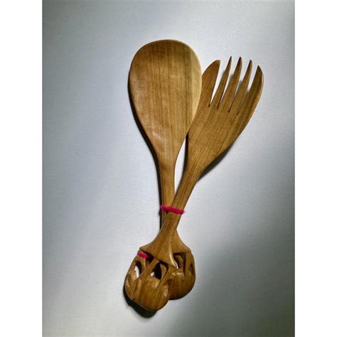 Vintage Set Of 2 Hand Carved Wooden Elephant Salad Servers Chairish