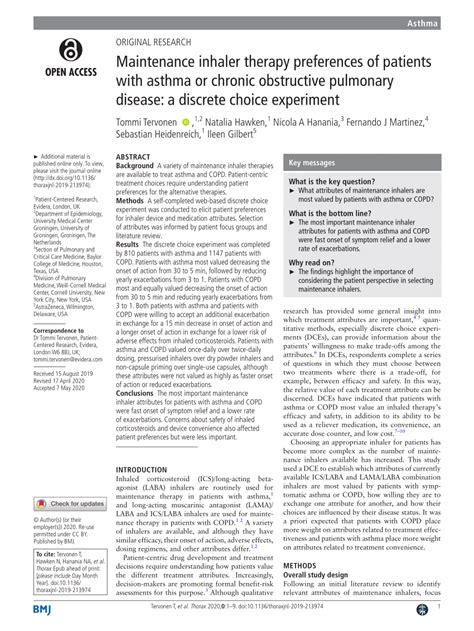 Pdf Maintenance Inhaler Therapy Preferences Of Patients With Asthma Or Chronic Obstructive