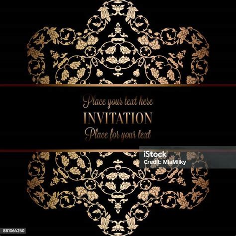 다 마스크 배경으로 빈티지 바로크 웨딩 초대장 템플릿입니다 전통 결혼식을 위한 장식입니다 검정과 금에서 벡터 일러스트 레이 션