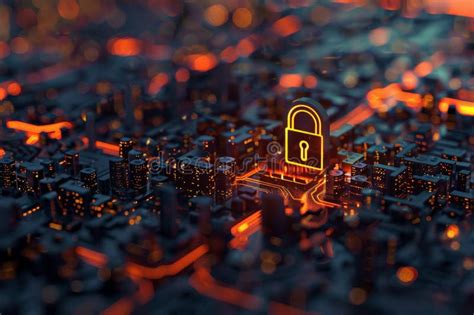 Cyber Security Digital Data Security Padlock On Abstract Circuit Board