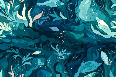 Premium Ai Image Tile Seamless Background Seamless Pattern With Hand Drawn Underwater World