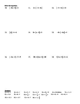 Holt Algebra 2 7 Solving Absolute Value Equations Worksheet DOC PDF