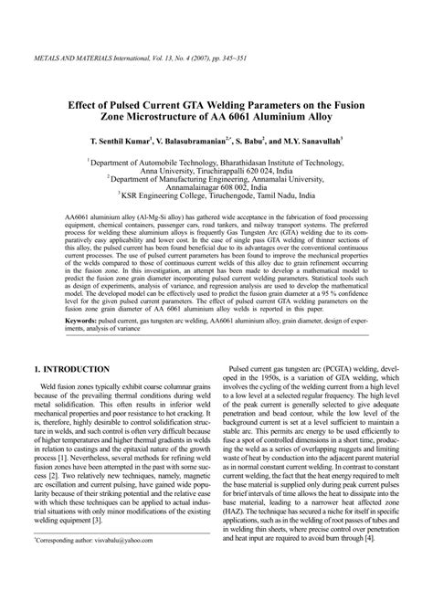 Pdf Effect Of Pulsed Current Gta Welding Parameters On The Fusion Zone Microstructure Of Aa