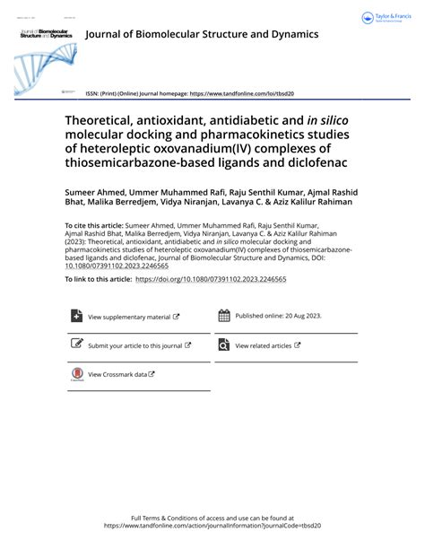 Pdf Theoretical Antioxidant Antidiabetic And In Silico Molecular Docking And