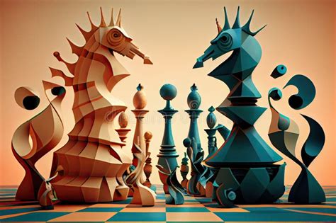 Chess Battle With The Chess Pieces Assuming Abstract And Surreal Forms