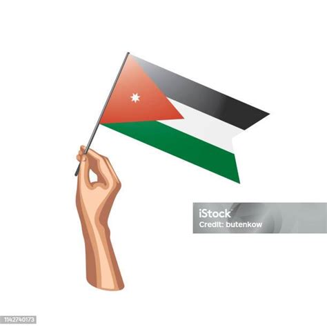 Bendera Yordania Dan Tangan Di Latar Belakang Putih Ilustrasi Vektor