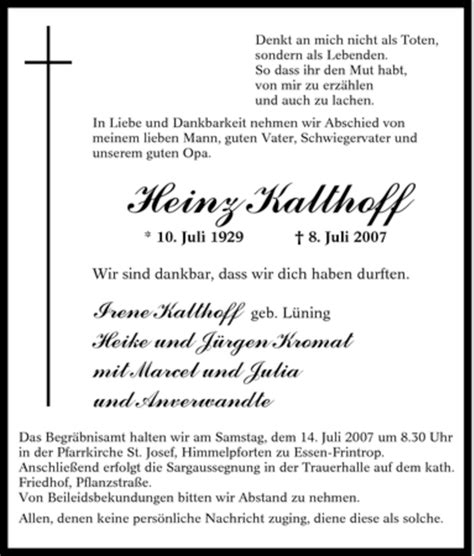 Traueranzeigen Von Heinz Kalthoff Trauer In Nrwde
