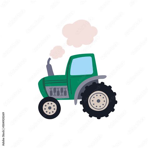 Green Cartoon Tractor Isolated On White Background Vector Cartoonish