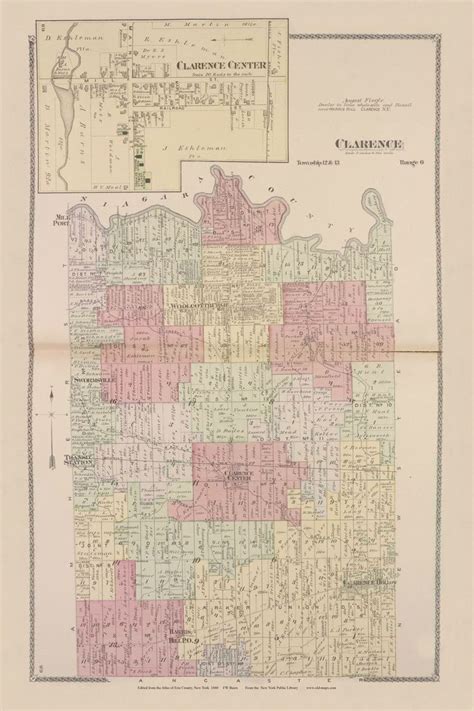 Clarence 1880 Erie County New York Old Town Map Reprint Homeowner