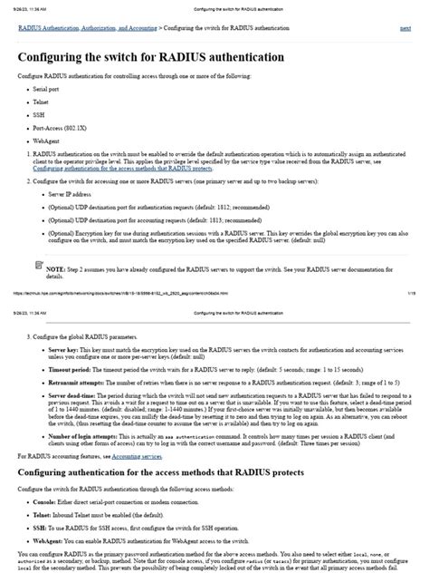 configuring the switch for radius authentication pdf radius port