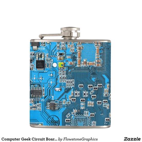 Computer Geek Circuit Board Blue Hip Flask Zazzle