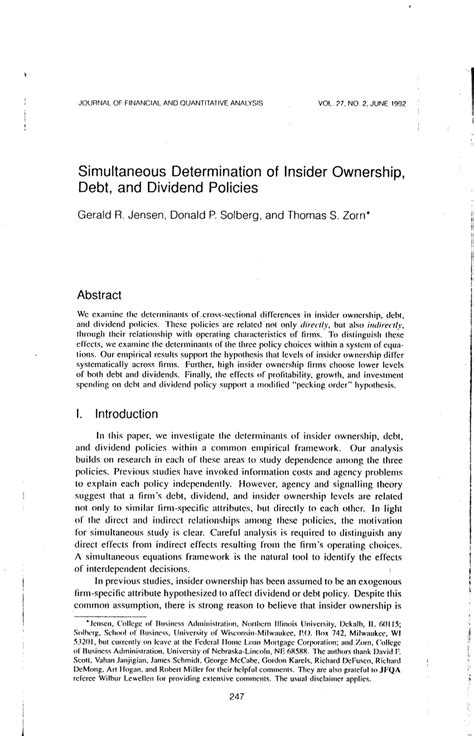 pdf simultaneous determination of insider ownership debt and