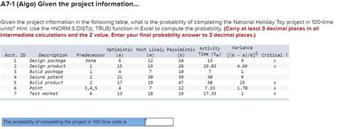 Solved Given The Project Information In The Following Table