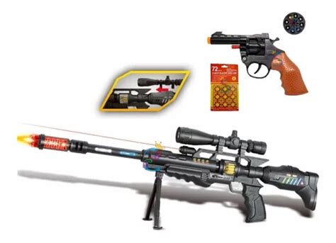 Arma De Brinquedo Fuzil Cm Laiser Revolver Espoleta Brinde