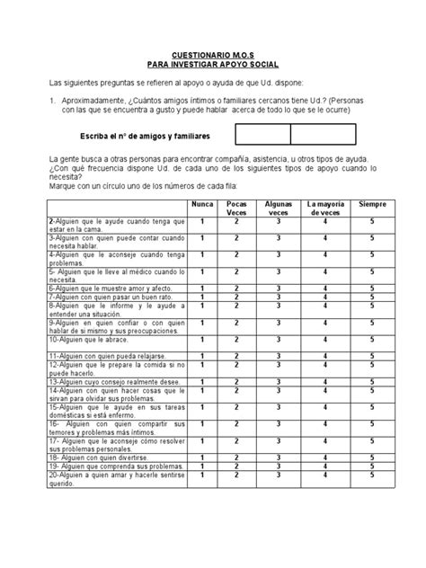 Cuestionario Mos Pdf Sicología
