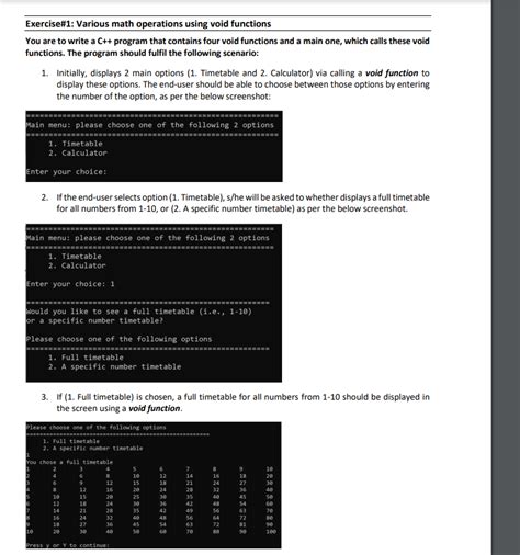 Solved Exercise1 Various Math Operations Using Void