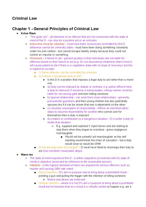 Criminal Law Revision Actus Reus And Mens Rea Explained Studocu