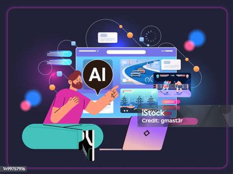 Ai 챗봇 도우미 게임 인공 지능 기술 개념으로 비디오 게임을 하는 남자 게이머 수평 벡터 일러스트레이션 인공지능에 대한 스톡