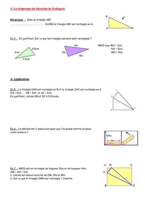 Théorème De Pythagore 4ème Géométrie Exercices Contrôle