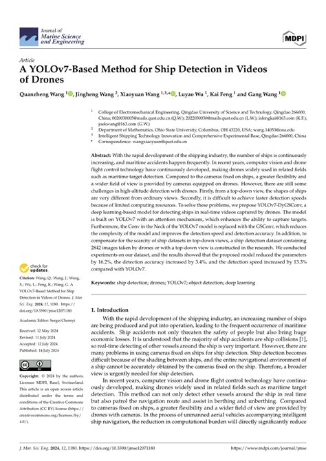pdf a yolov7 based method for ship detection in videos of drones