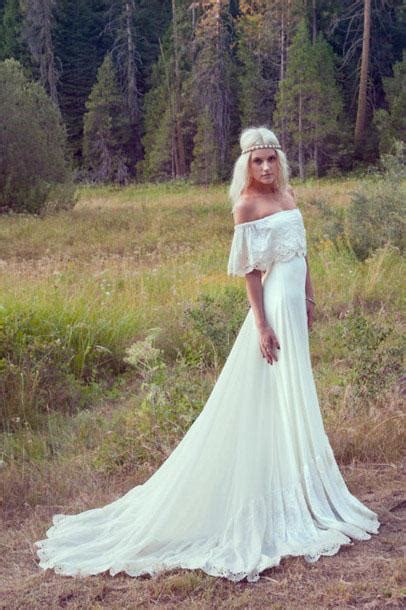 Buy A Line Off The Shoulder Ivory Lace Beach Wedding Dresses Chiffon