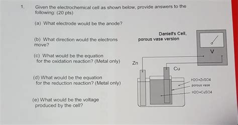 Solved 1 Given The Electrochemical Cell As Shown Below