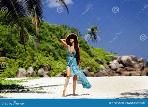 Fashion Woman Posing On Beach In Tropics Stock Image Image Of Nature