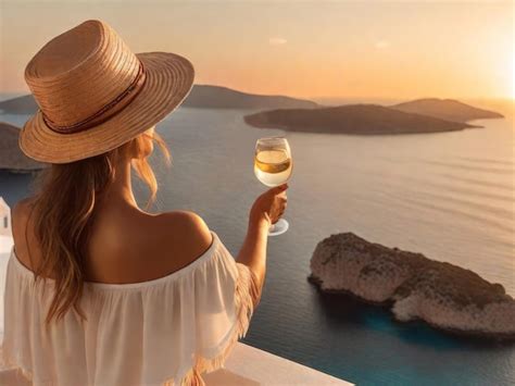 Premium Ai Image Greek Island Vacation Woman In Hat
