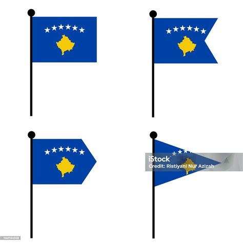 Kosovo Waving Flag Icon Set In 4 Shape Versions Stock Illustration