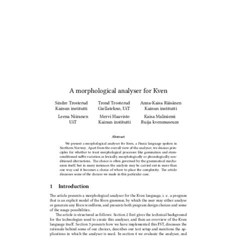 A Morphological Analyser For Kven Acl Anthology