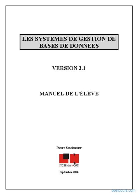 PDF Systèmes de gestion de base de données cours et formation gratuit