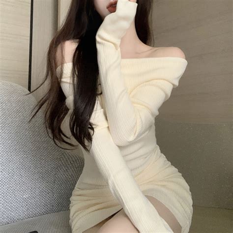 라미에르 [당일발송 보장][앵콜 누적2천장]페듀 하객룩 미니 원피스 니트 오프숄더 셔링