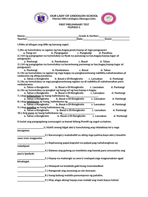 1st Prelim Filipino 5 Pdf