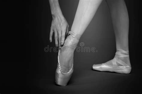 Ballerina In Pointe Shoes Closeup Black And White Effect Stock Image