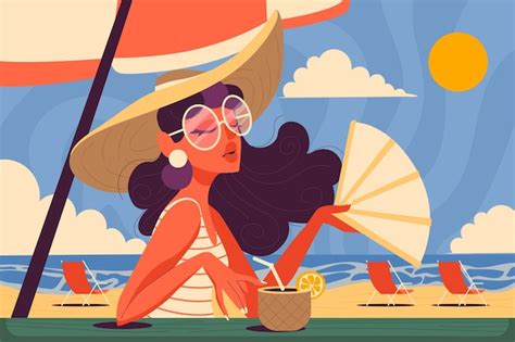 夏のシーズンのフラットの図 プレミアムベクター