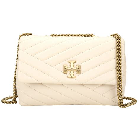 Tory Burch Kira Chevron 小款 絎縫小羊皮翻蓋式鍊帶肩斜背包奶油白 斜背包 鍊帶包 Yahoo奇摩購物中心