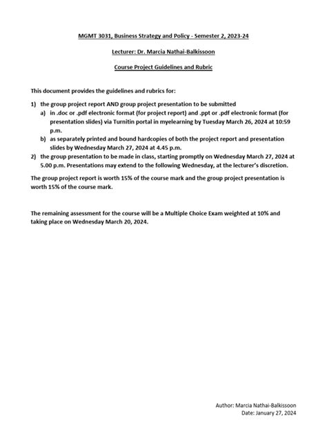 Mgmt 3031 Project Guidelines And Rubrics 27012024 Pdf Strategic Management Swot Analysis