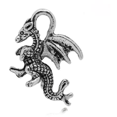 Antique Silver Dragon Charms 21mm X 14mm Pack Of 10 Julz Beads