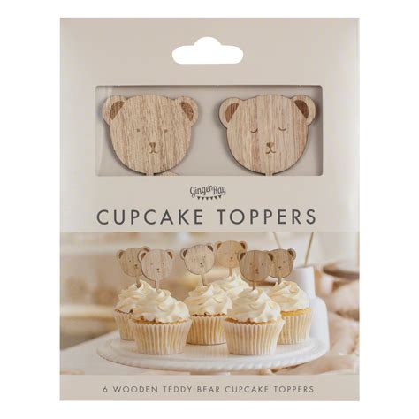 Ginger Ray Wooden Teddy Bear Cupcake Toppers