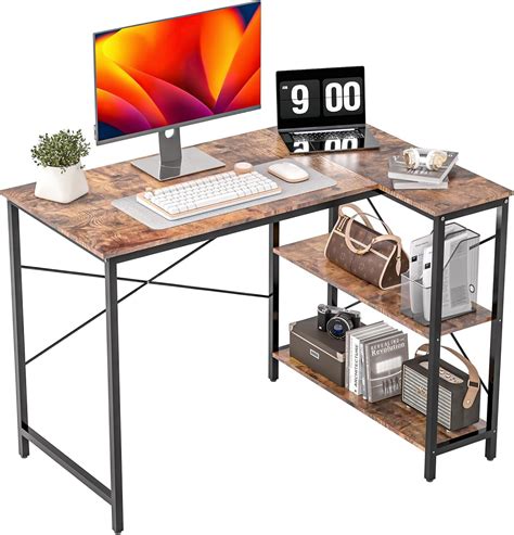 Small Computer Desk 40 Inch L Shaped Desk With Storage Shelves Gaming