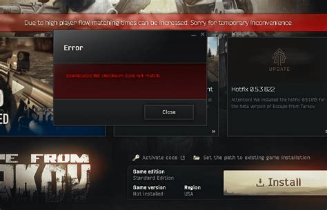Escape From Tarkov Eft Downloaded File Checksum Does Not Match Error