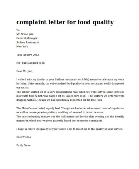 Product Complaint Letter Sample