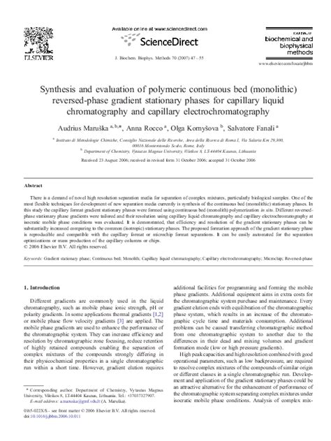 Pdf Synthesis And Evaluation Of Polymeric Continuous Bed Monolithic