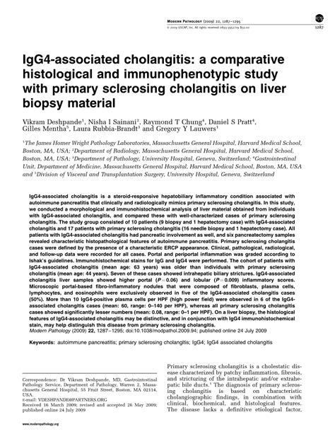 Igg Associated Cholangitis A Comparative Histological And Immunophenotypic Study With Primary