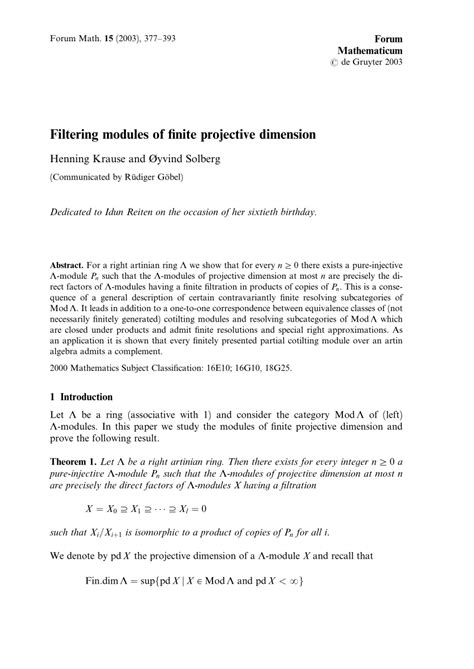Pdf Filtering Modules Of Finite Projective Dimension