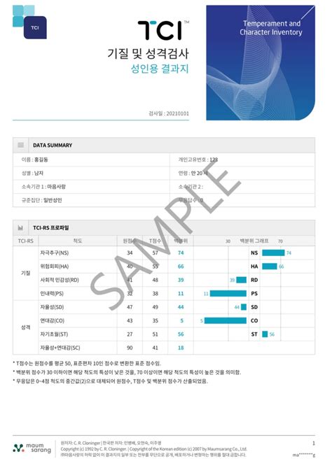 전문가용 Tci 기질 성격 검사 검사결과지 30분 해석 서울특별시 도봉구 방학동 비즈프로필