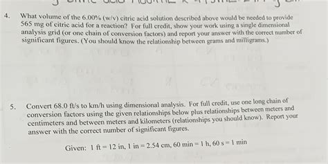 Solved What Volume Of The W V Citric Acid Solution