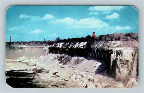 Niagara Falls New York American Falls Winter Scene Goat Island Chrome
