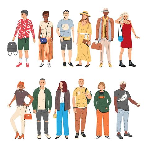Group Of Fashion People Characters Young Man And Woman In Trendy