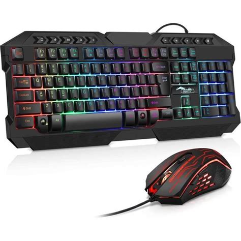 Ensemble Clavier Et Souris Gamer Led Rgb Rétro Éclairage Filaire Gaming Clavier Et 7 Couleurs
